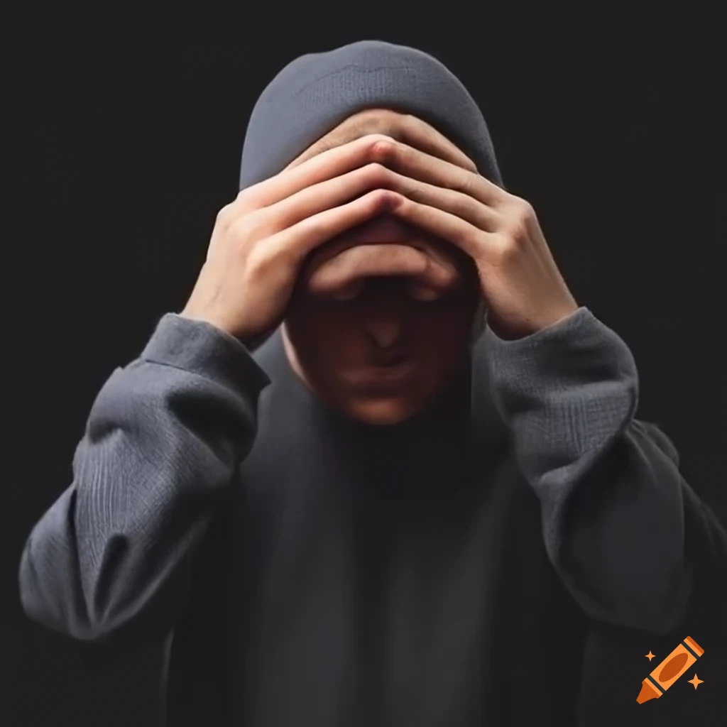 Man with cap hiding his face on Craiyon