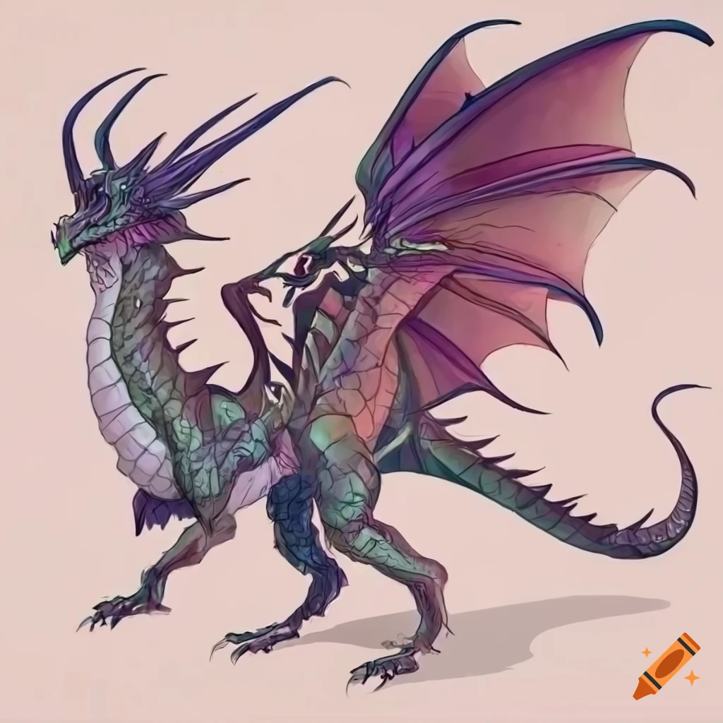 Side view of a detailed dragon illustration