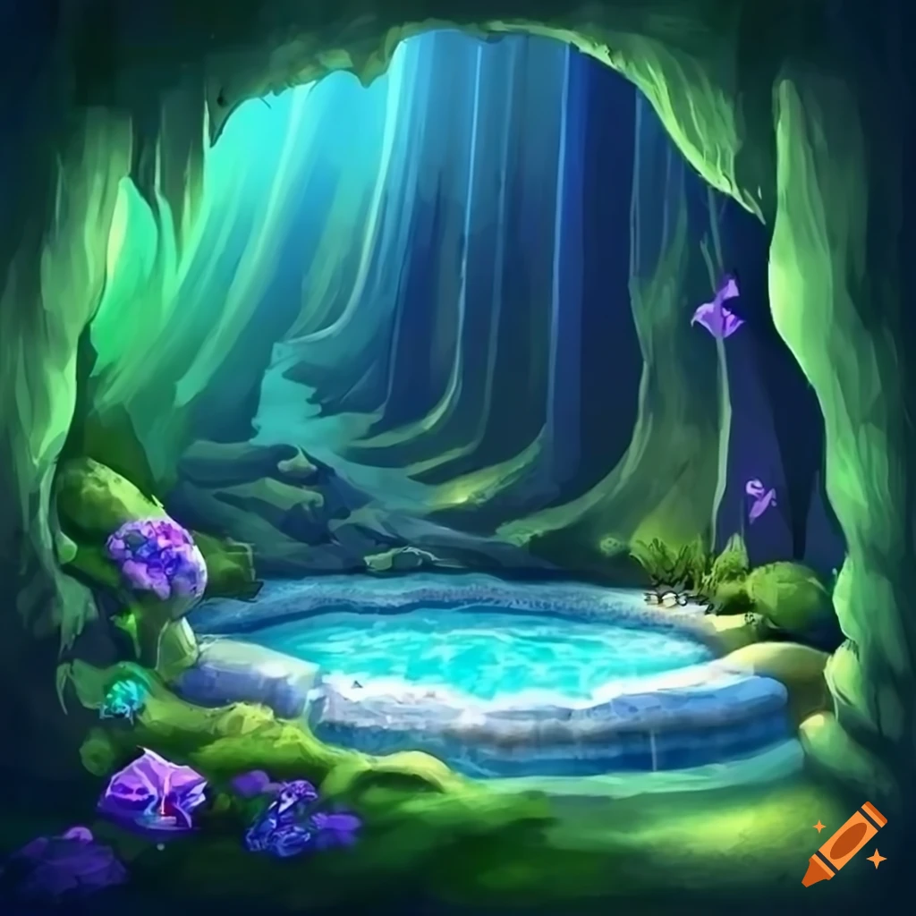 Magical grotto with a pool of magic on Craiyon