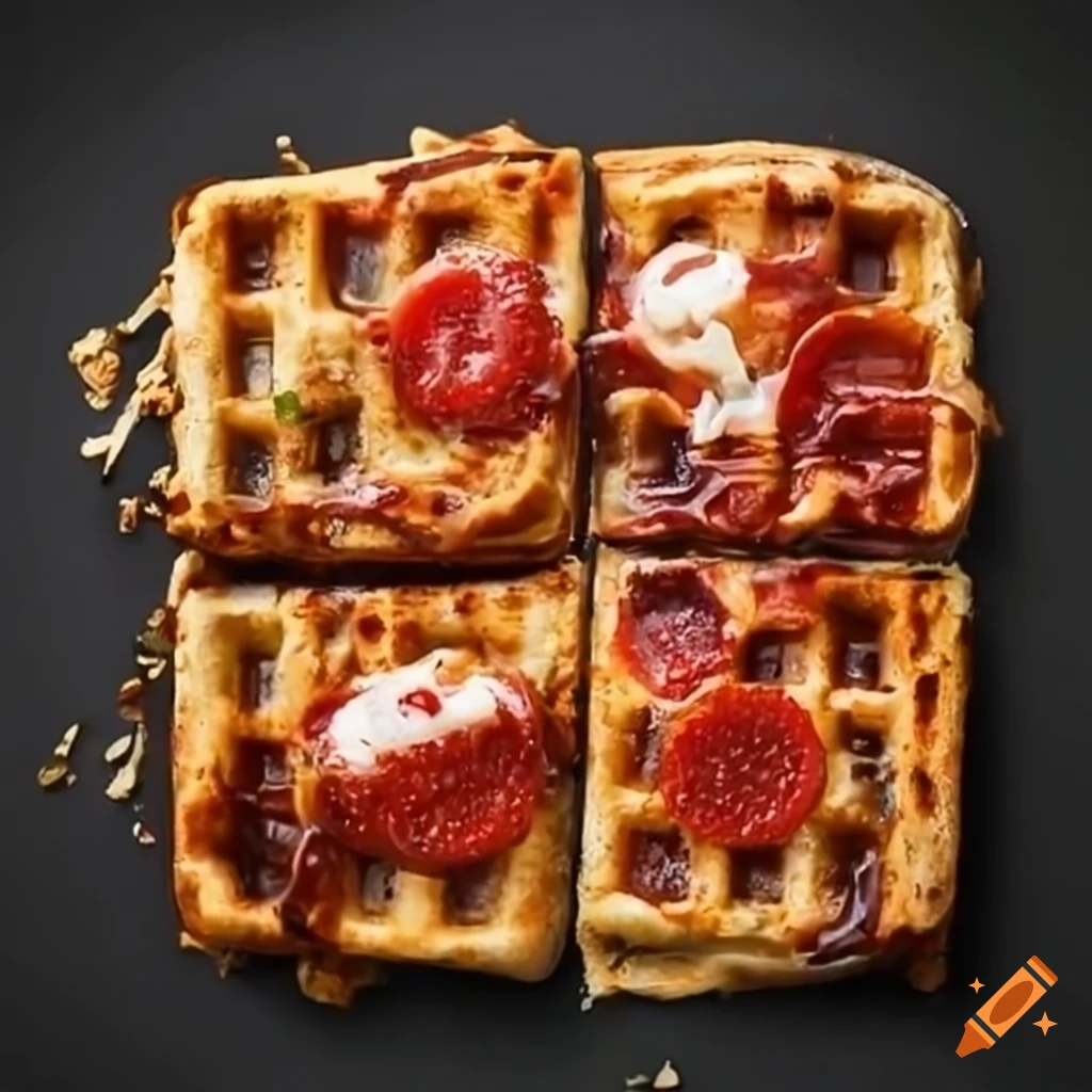 Delicious pizza waffle with toppings on Craiyon