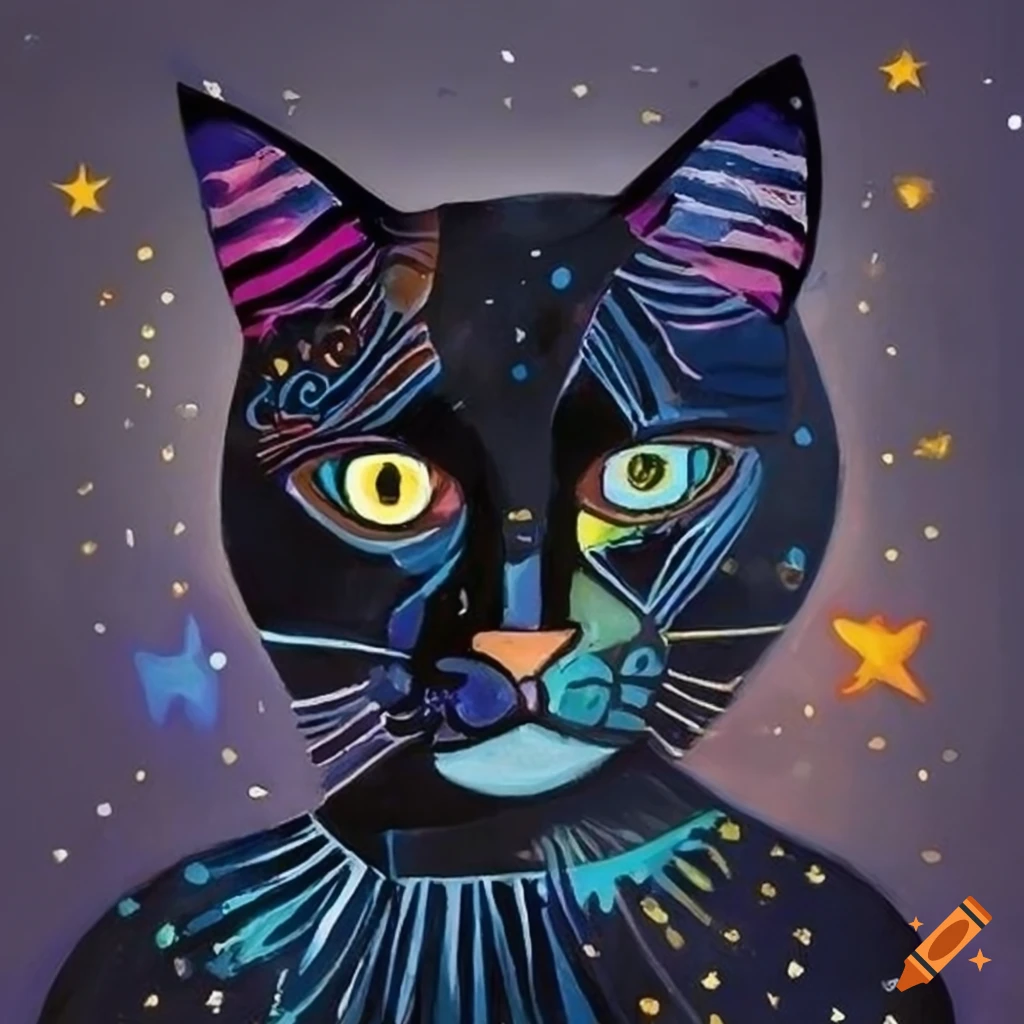 Picasso black cat happy night star