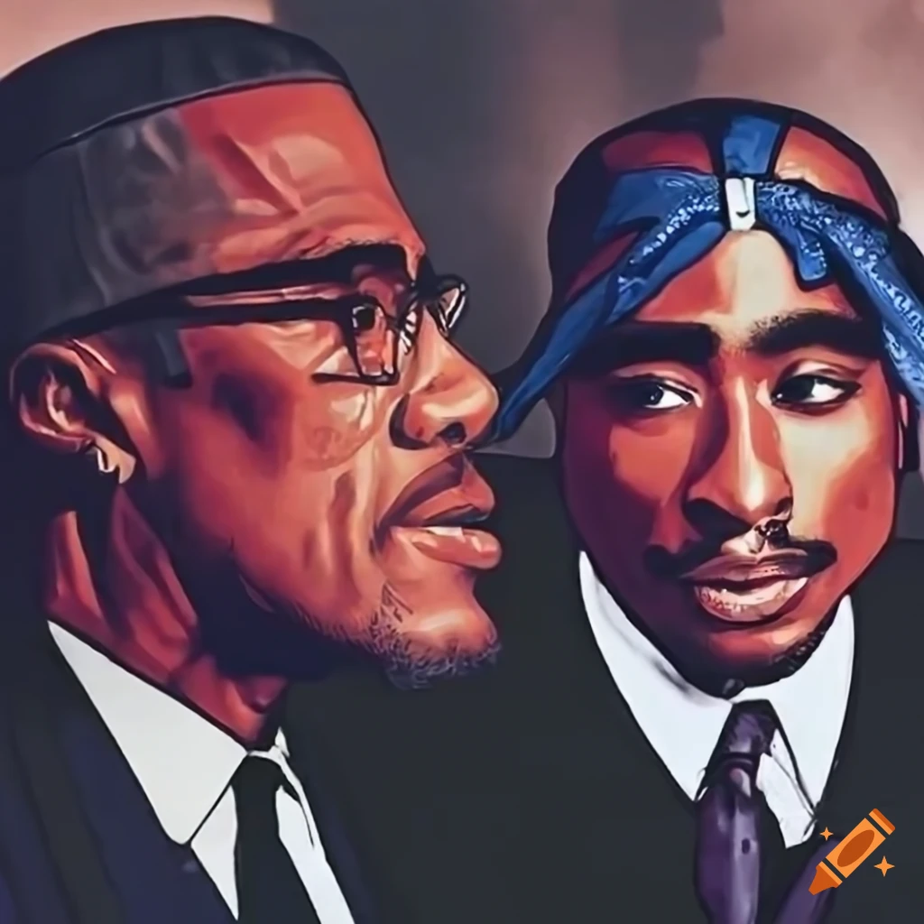 Tupac and malcolm x standing together
