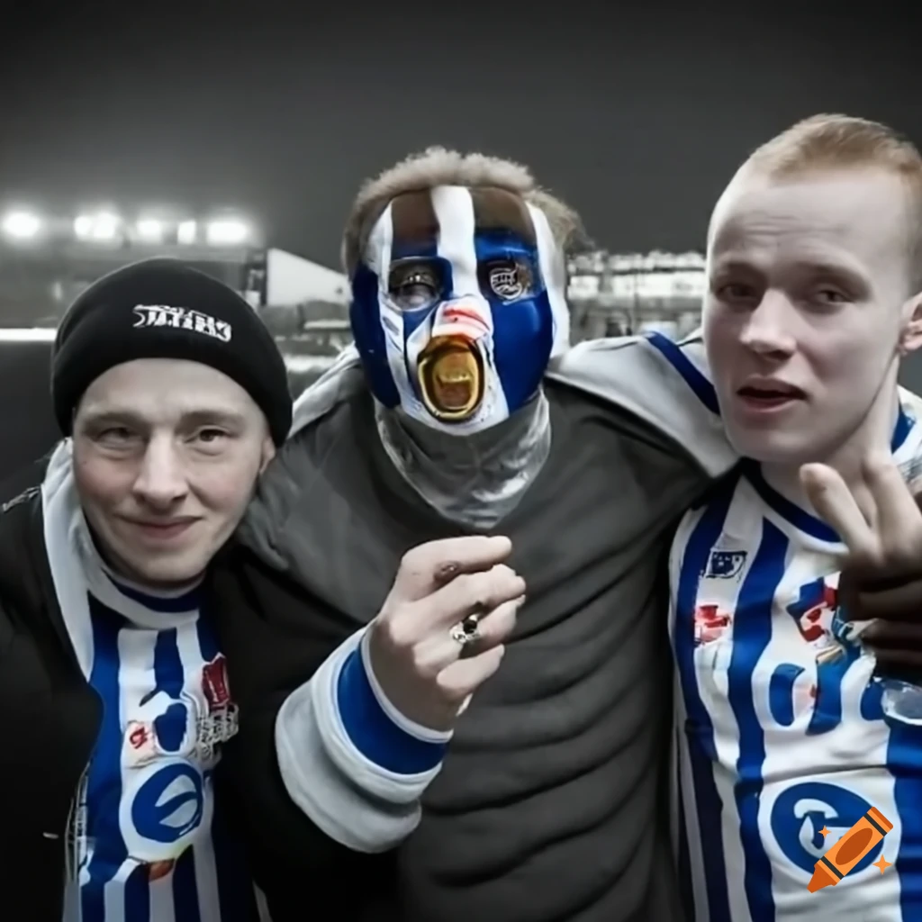 HJK fans with a player at Seinäjoki stadium on Craiyon