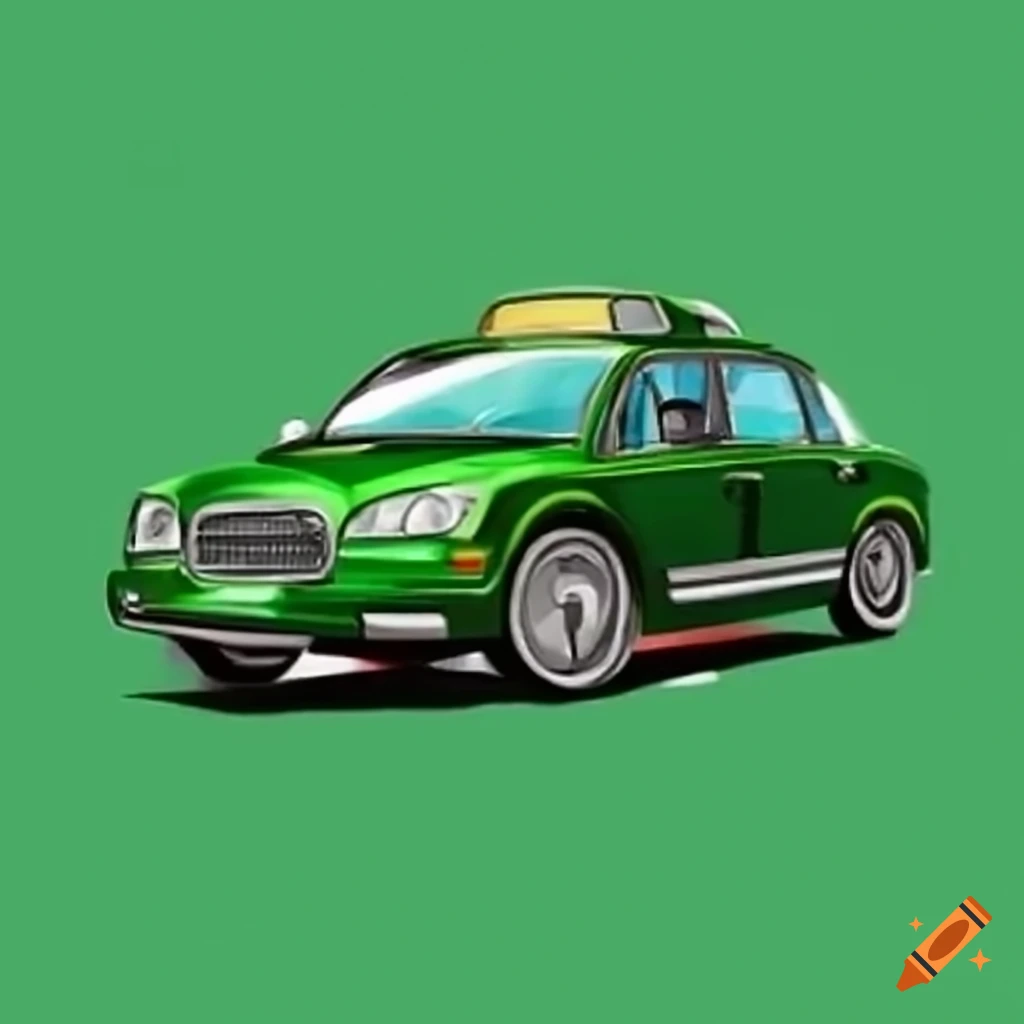 Green taxi on a white background