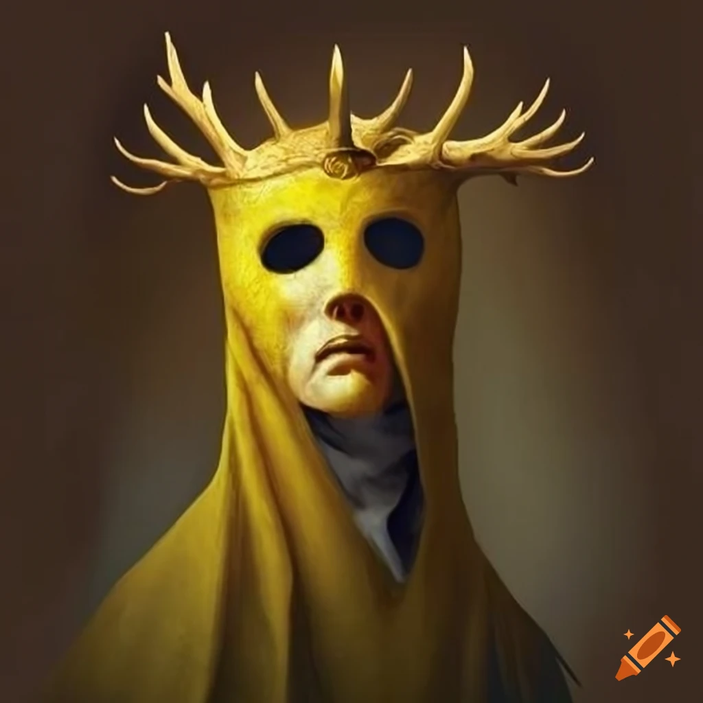 Dark priest in red robe with golden mask, fantasy art on Craiyon