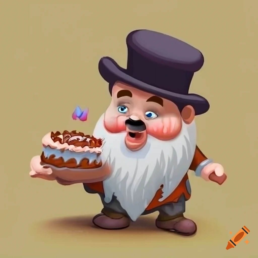 Chaplin-style cartoon throwing a cake