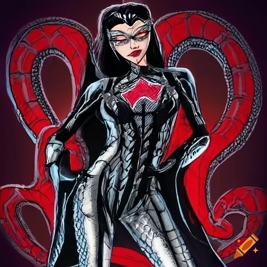Illustration of Cobra Baroness in black snakeskin body suit on Craiyon