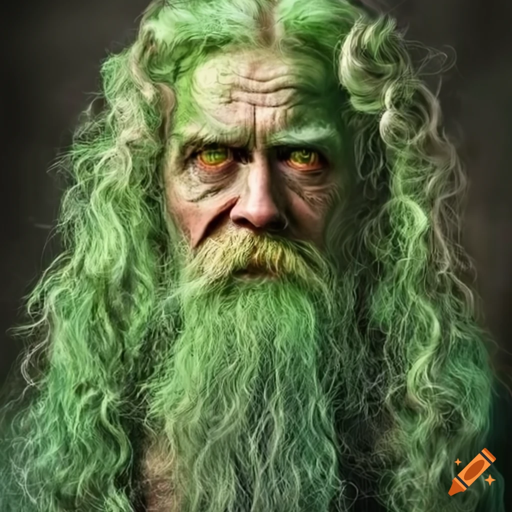 Portrait of a green man with elf features