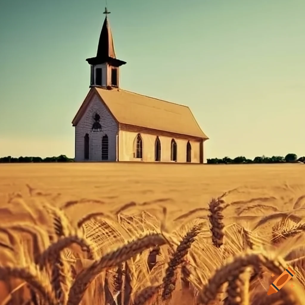 Church surrounded by a wheat field