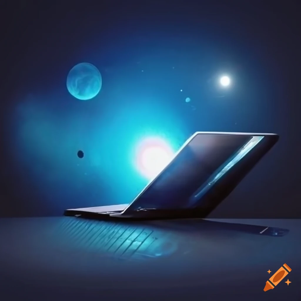 Laptop floating in outer space on Craiyon