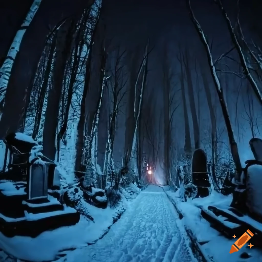 Night scene in a russian cemetery during winter on Craiyon