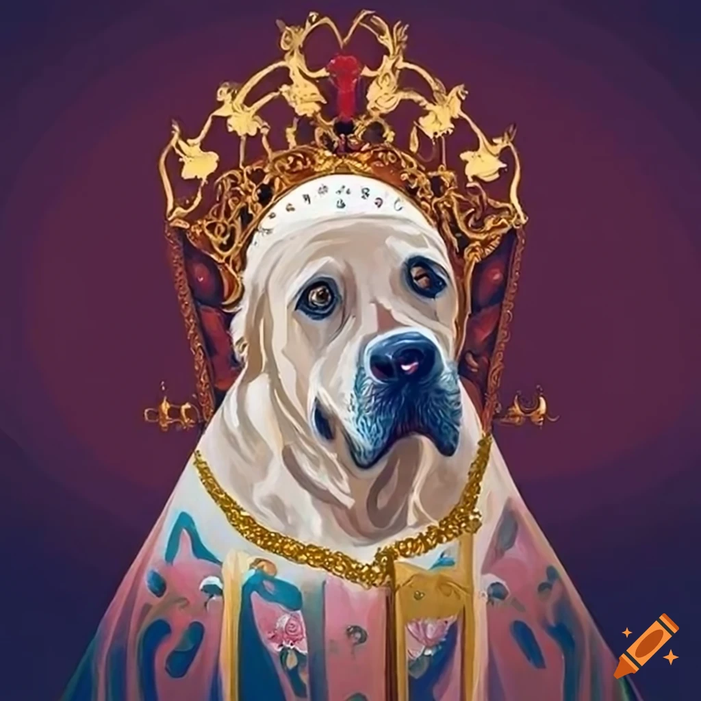 Oil painting of a divine dog in catholic pope attire on Craiyon