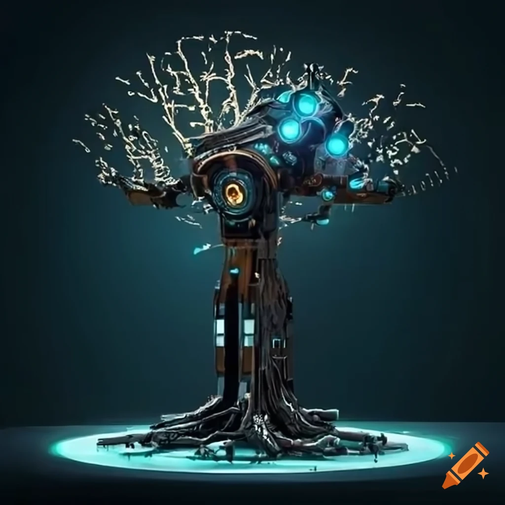 Science fiction robot tree artwork on Craiyon