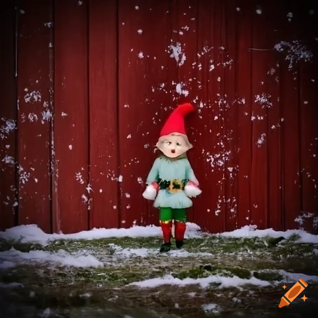 Artistic depiction of a small elf in snowy landscape