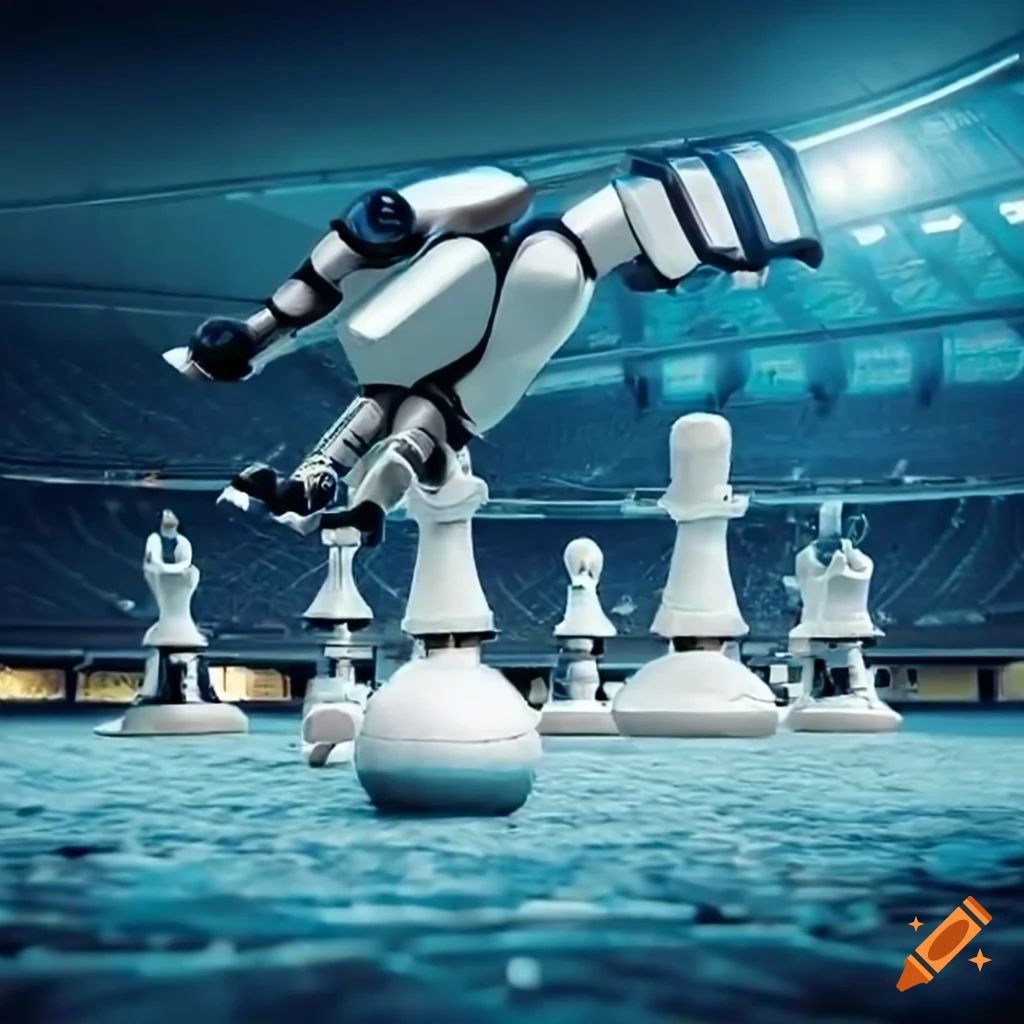 Robots controlling soccer players in a stadium on Craiyon