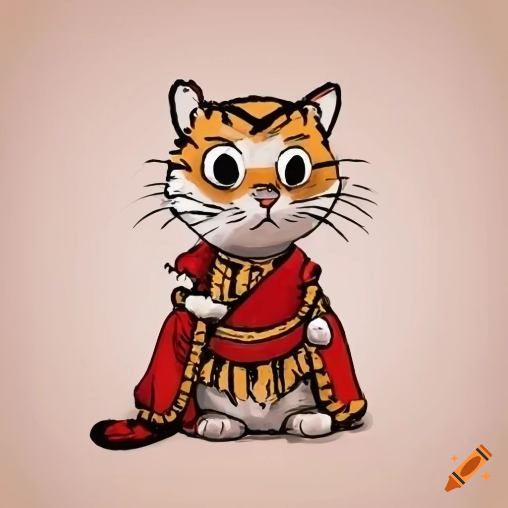 Cat dressed as a Roman emperor in Calvin and Hobbes style on Craiyon