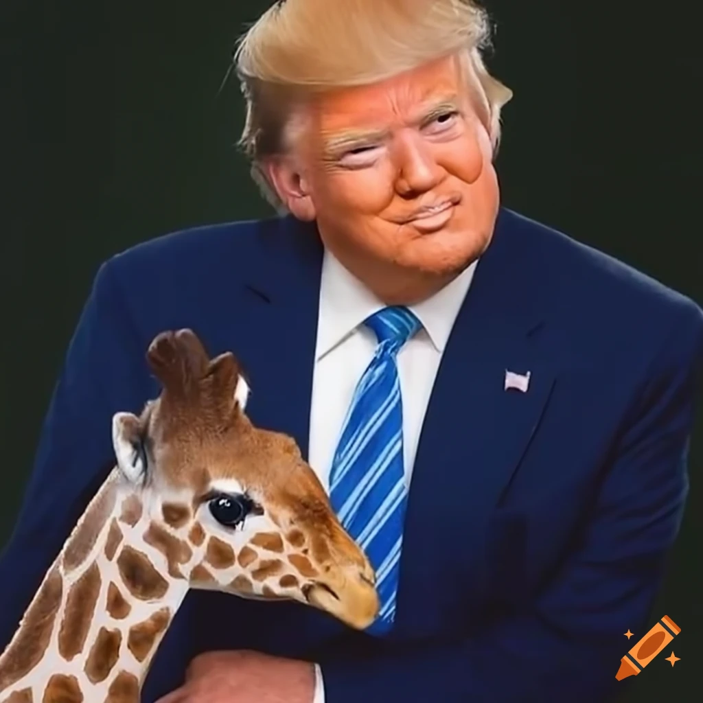Donald Trump with a pet giraffe on Craiyon