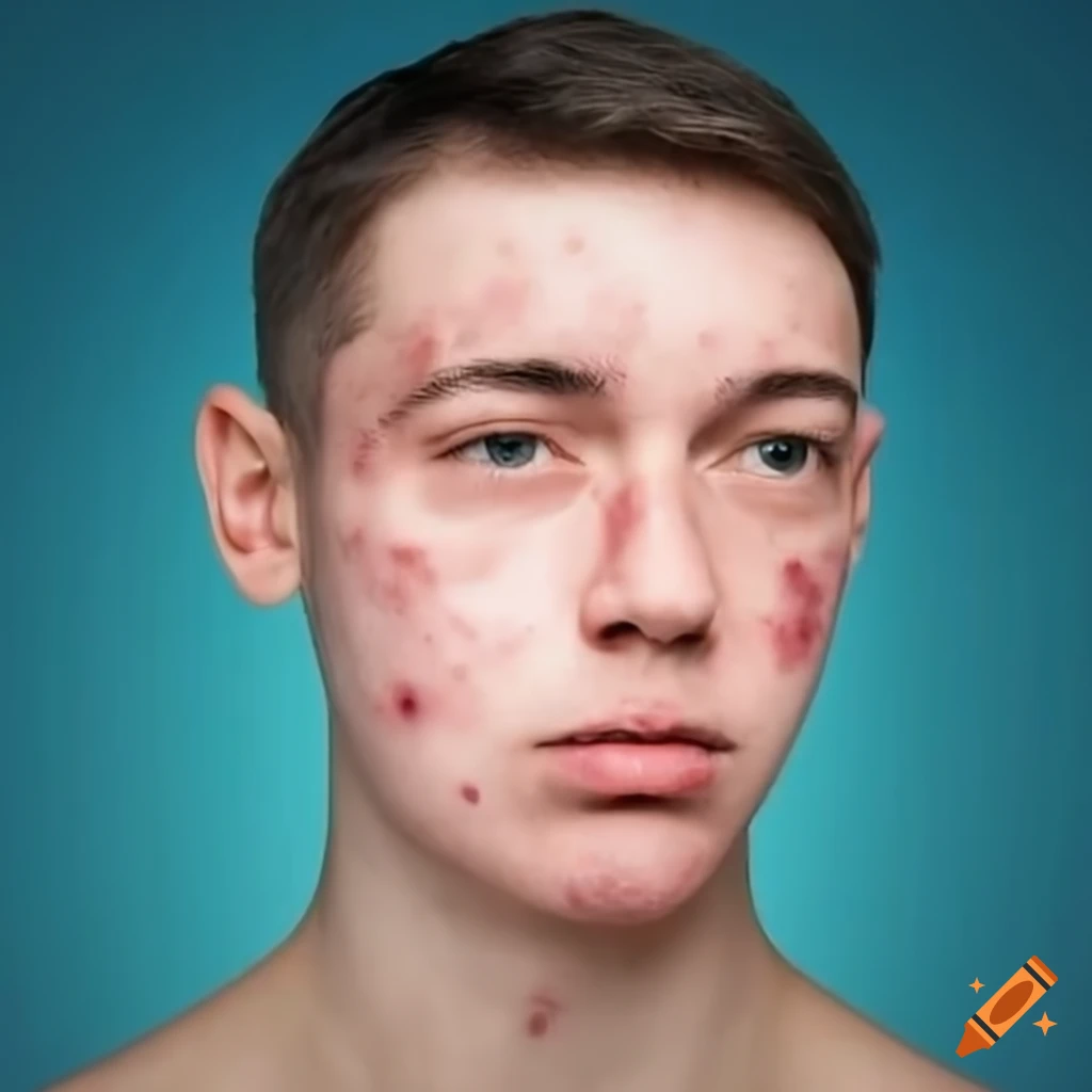 Close-up of a young man with acne