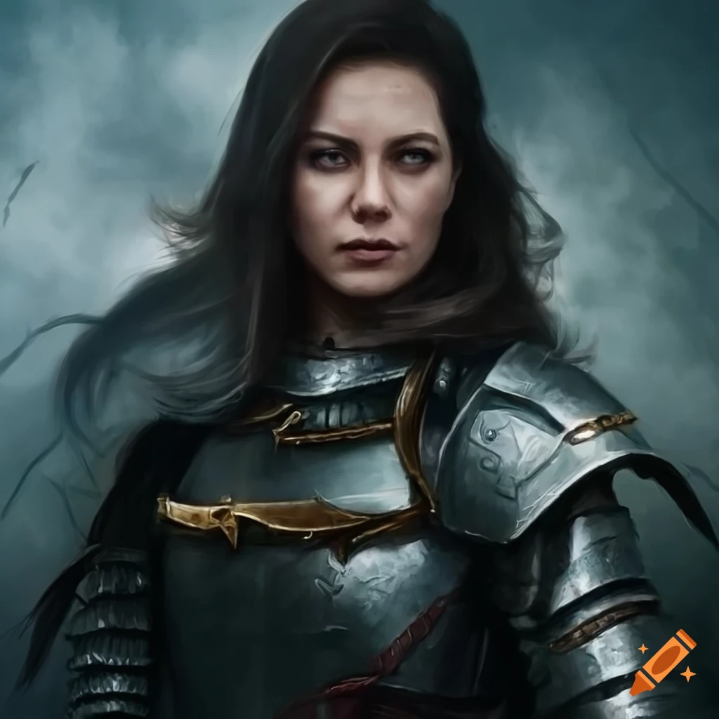 Hyper realistic artwork of a female warrior in fog