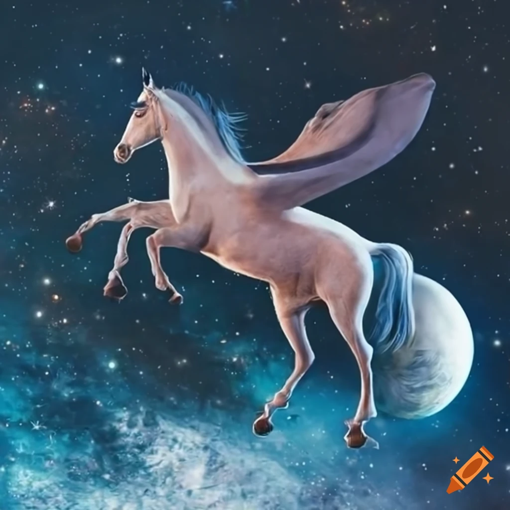 Horse flying in outer space on Craiyon