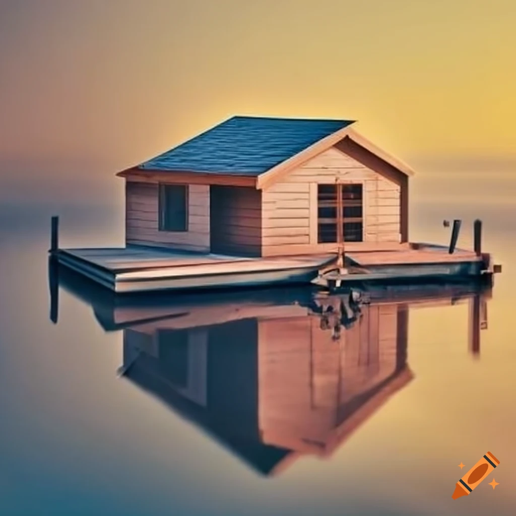 Floating dock house with a small boat