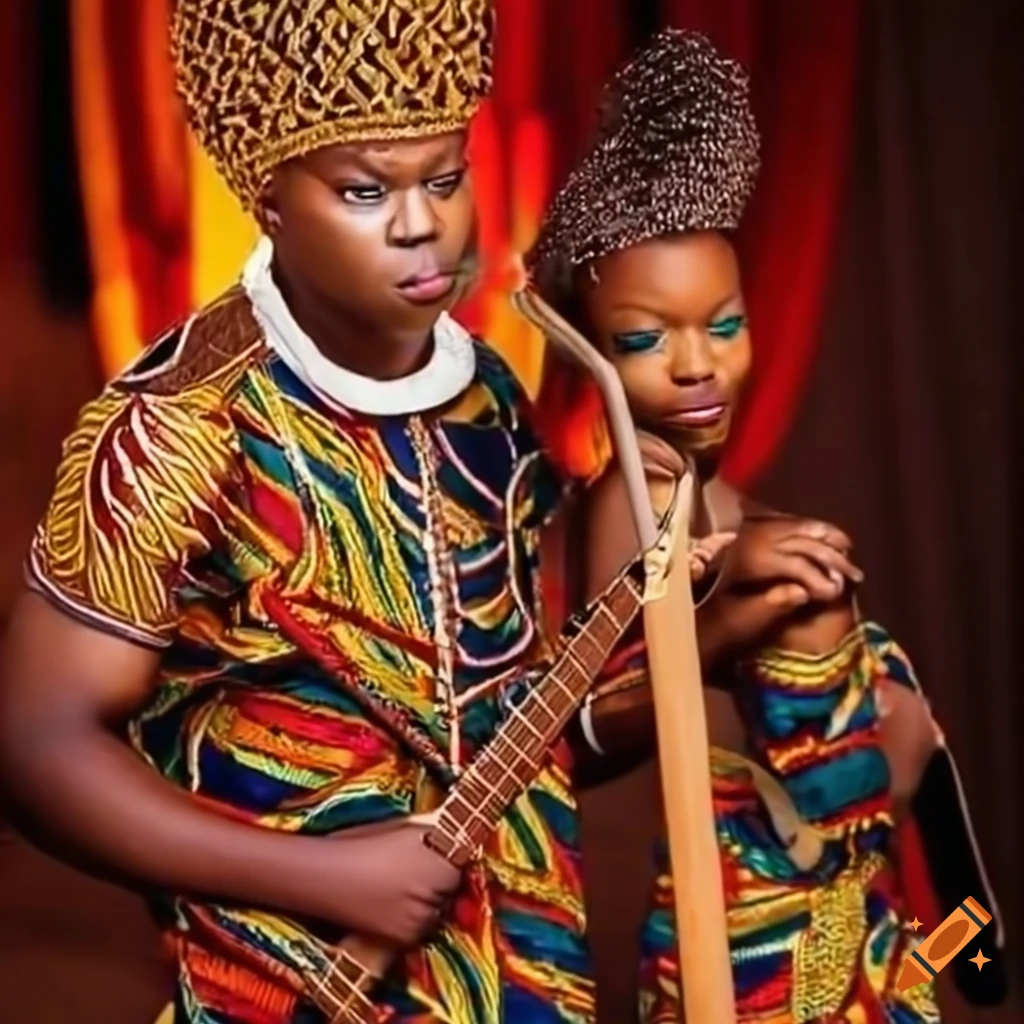 Child in traditional african costume with musical instrument on Craiyon