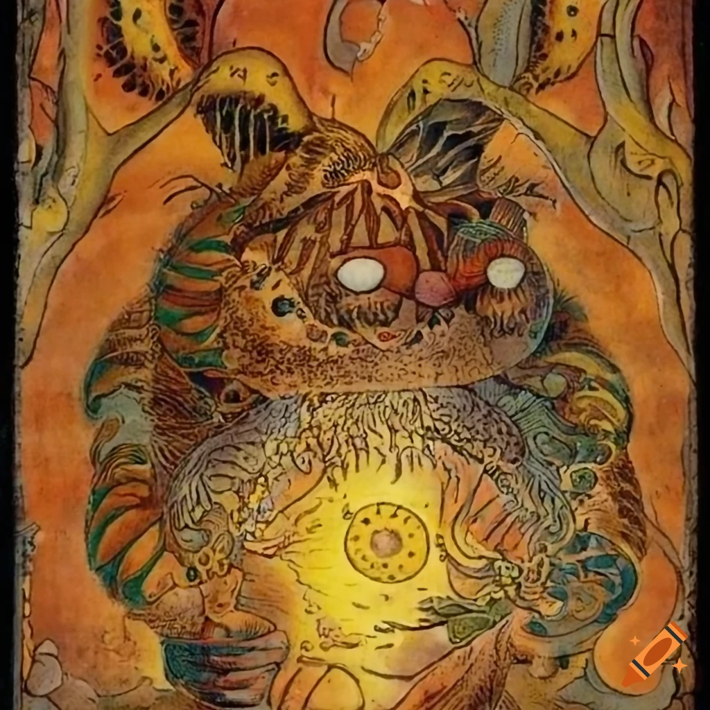 Spooky cat with alchemic symbols in a 15th century drawing on Craiyon