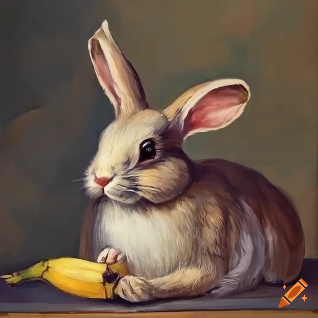 Baroque painting of a rabbit with banana on Craiyon
