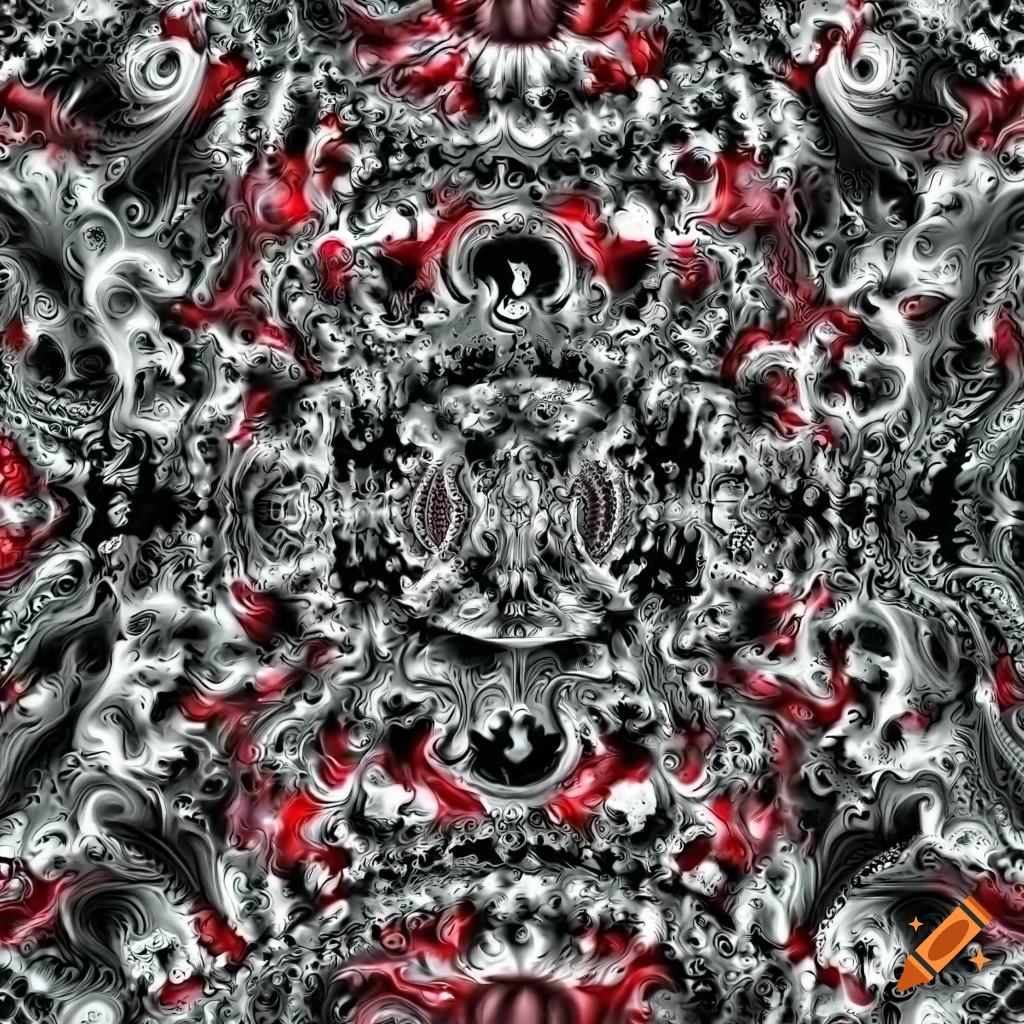 Seamless red and black giger-inspired fractal pattern