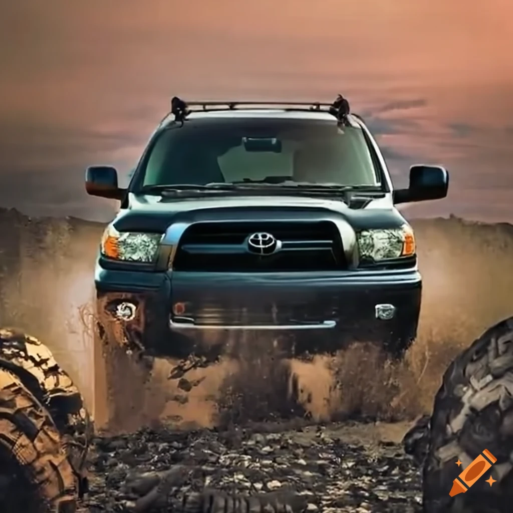 Black toyota sequoia offroading through mud