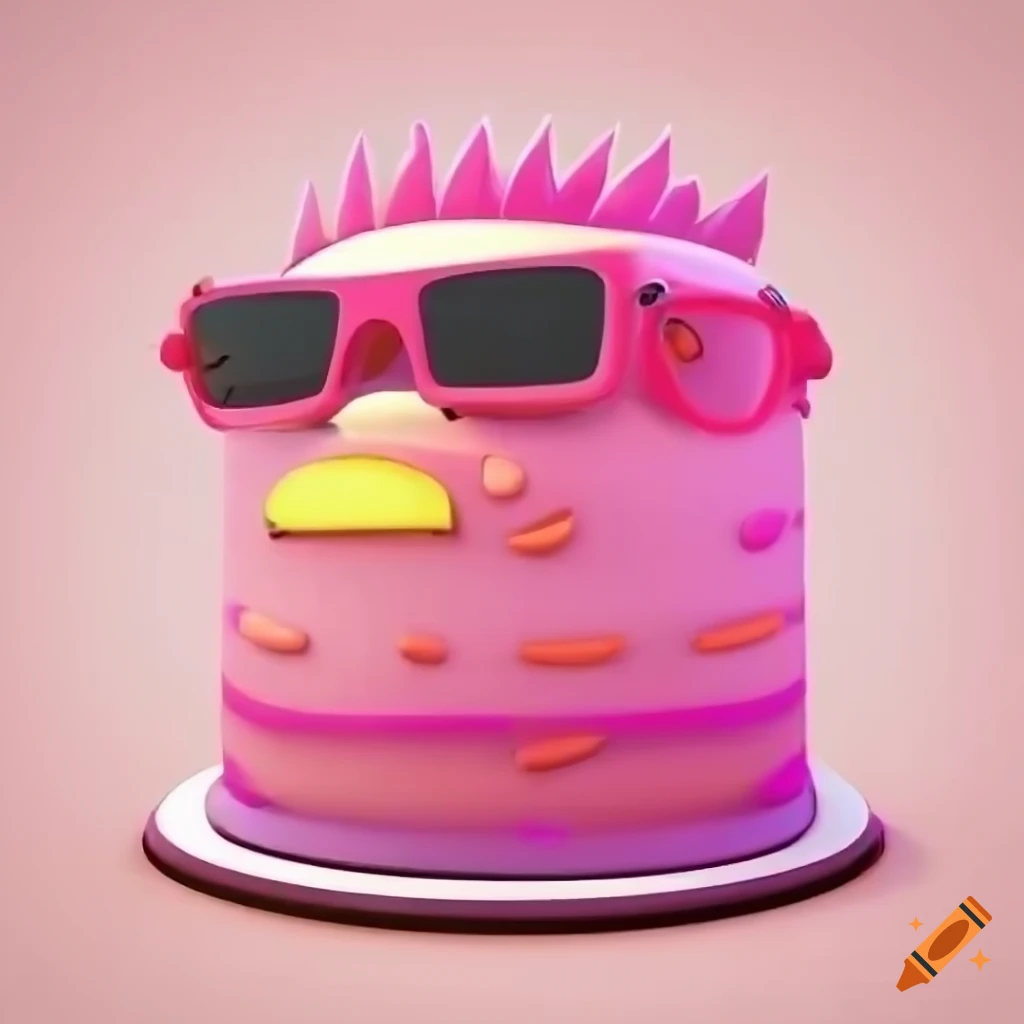 3d render of a cute cyber cake with pink sunglasses on Craiyon