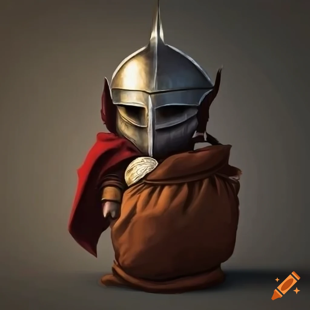 Image of a frustrated warrior holding a sword and a bag on Craiyon