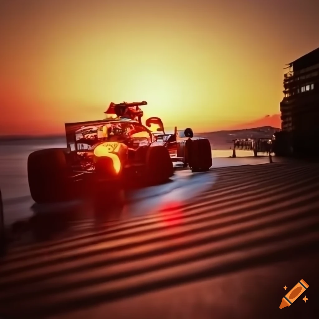 Sunset view of a formula 1 race in monaco on Craiyon