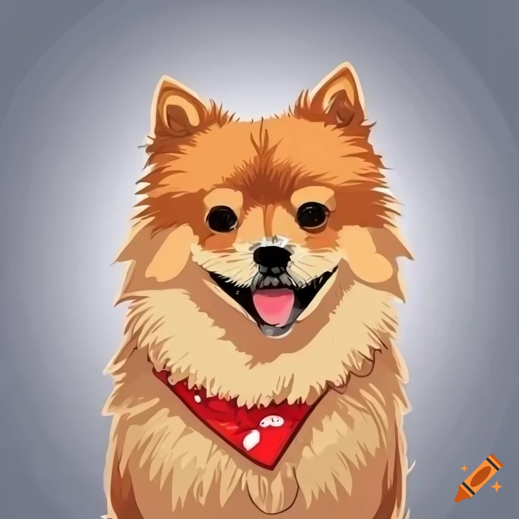 Cartoon german spitz with a bandana