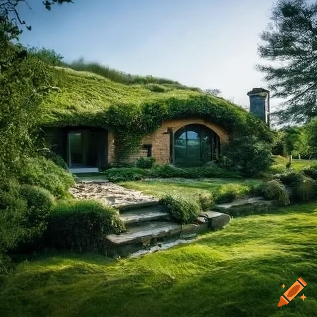 Image of a mossy hobbit cottage surrounded by greenery on Craiyon