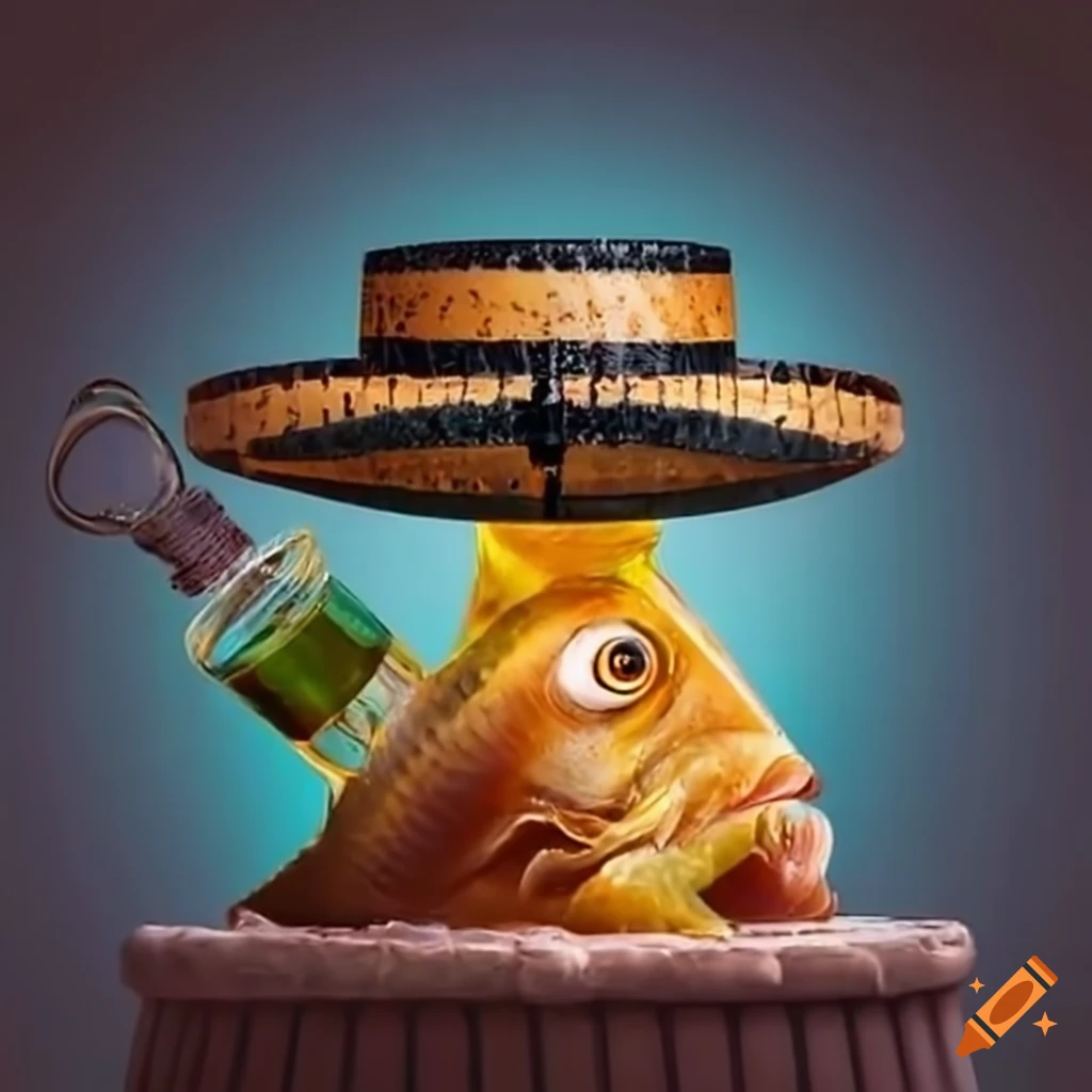 Humorous image of a boater with fish, beer, and a glass bong on Craiyon