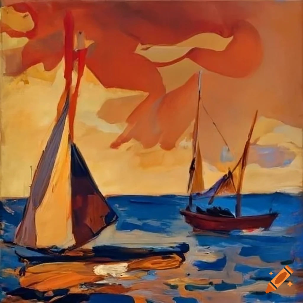 Painting mixing styles of Jacob Lawrence and Joaquin Sorolla with boats ...