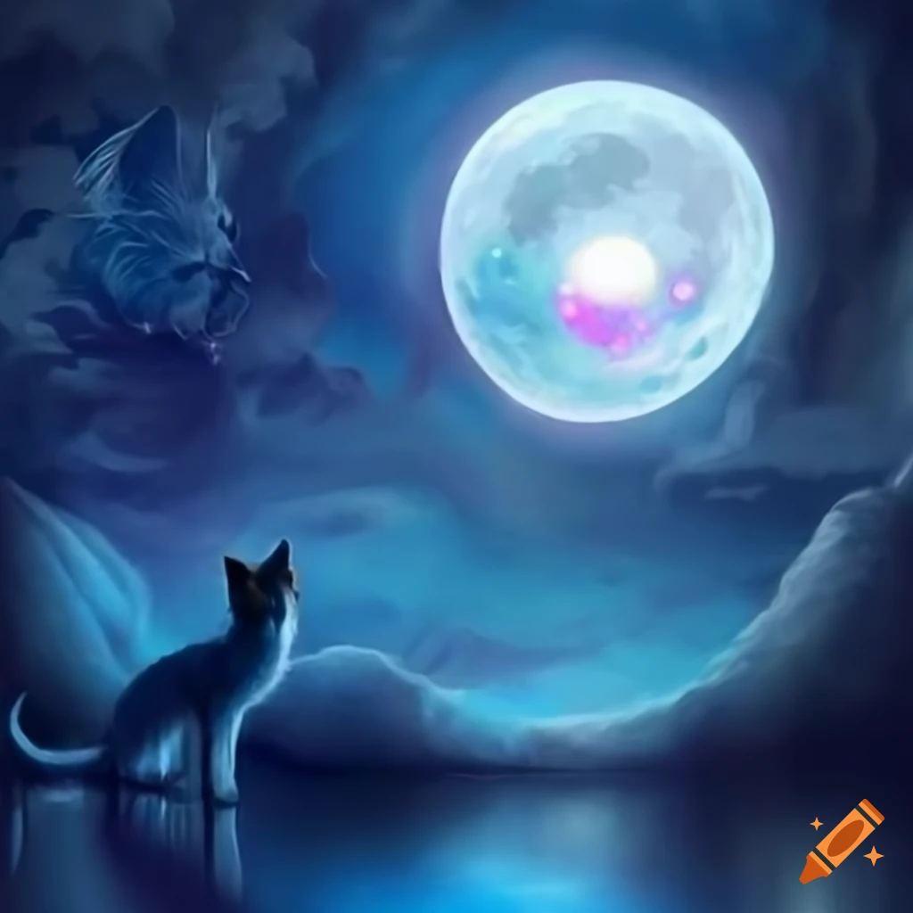 Cats in the moonlight with a blue aura on Craiyon