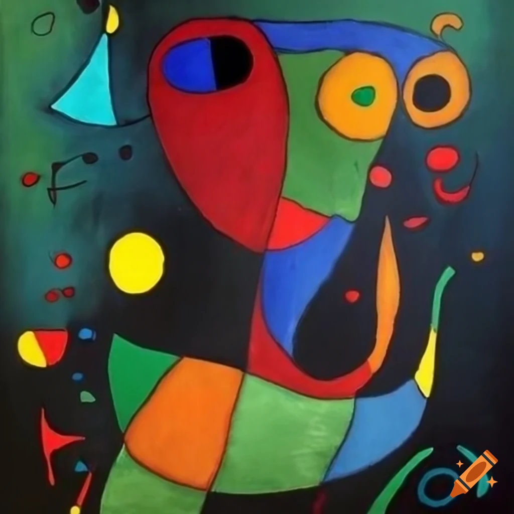 Painting of surrealistic artwork with scattered shapes