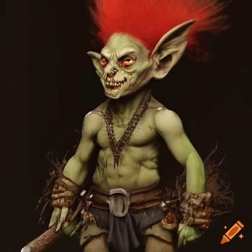 Image of a small goblin with red mohawk on Craiyon
