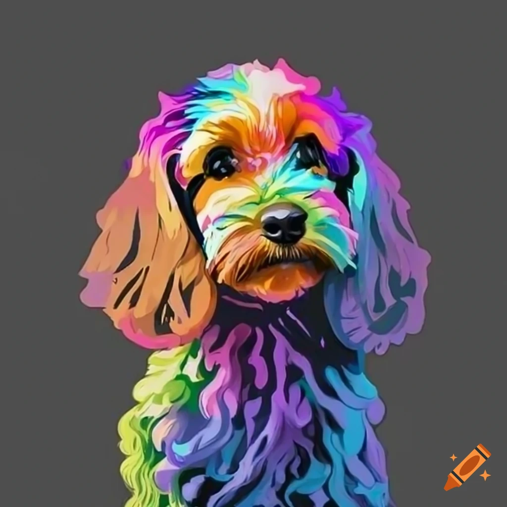Pop art style cavachon playing with a toy on Craiyon