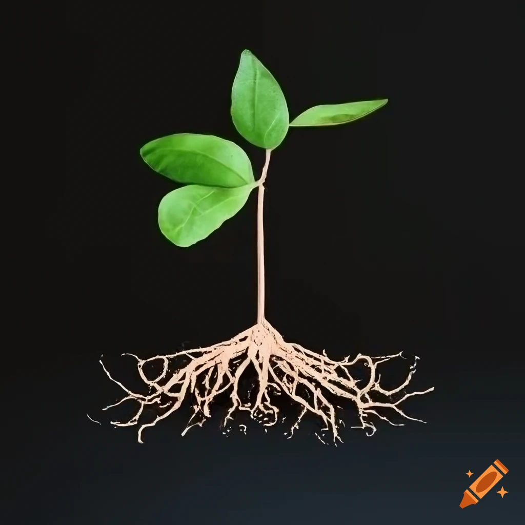 Minimalist black design of a seedling with roots on Craiyon