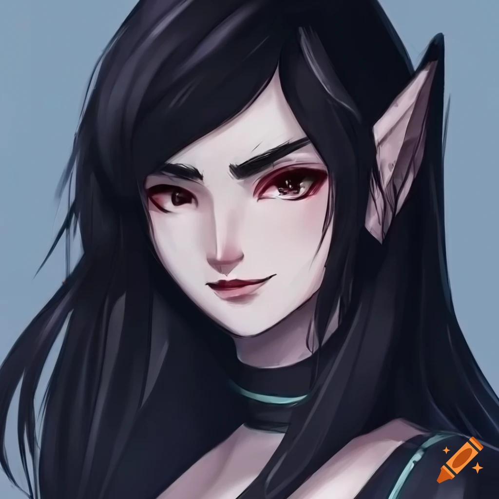 Concept art of a confident female elf with spiked armor