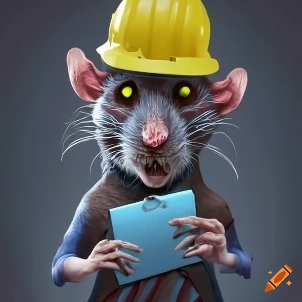 Illustration of an undead rat with a hard hat and tie on Craiyon