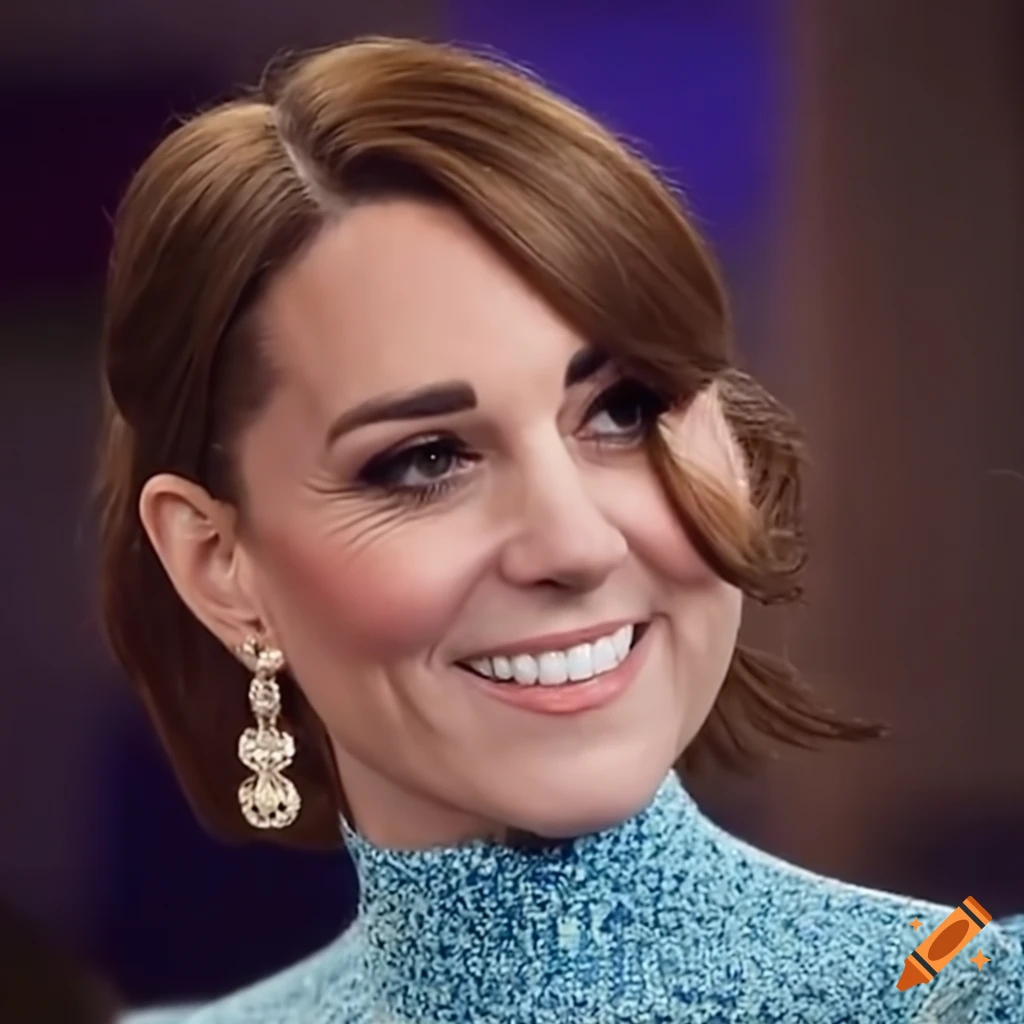 Kate Middleton gets her bangs trimmed on a talk show on Craiyon