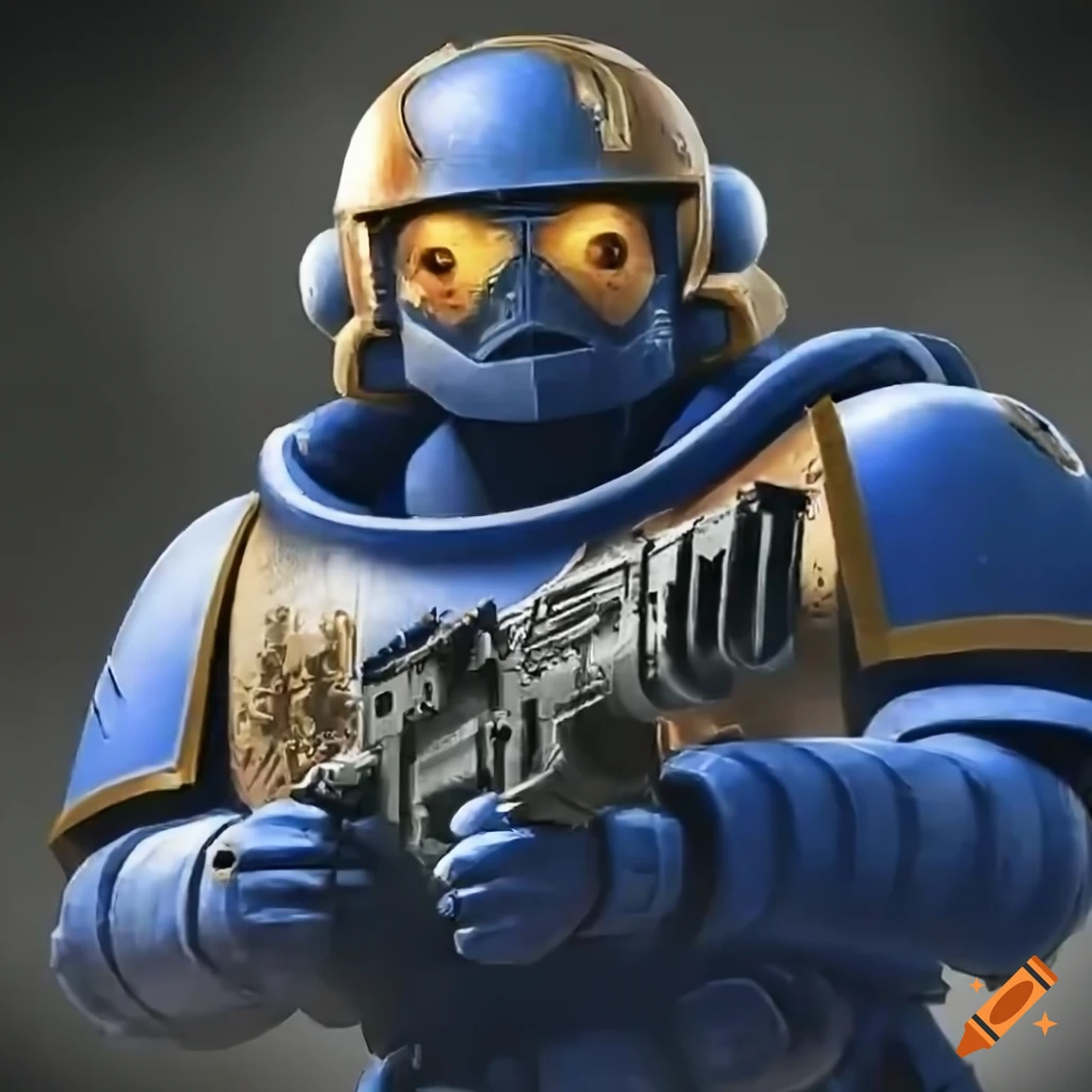 Realistic image of a warhammer 40k ultramarine space marine on a ...