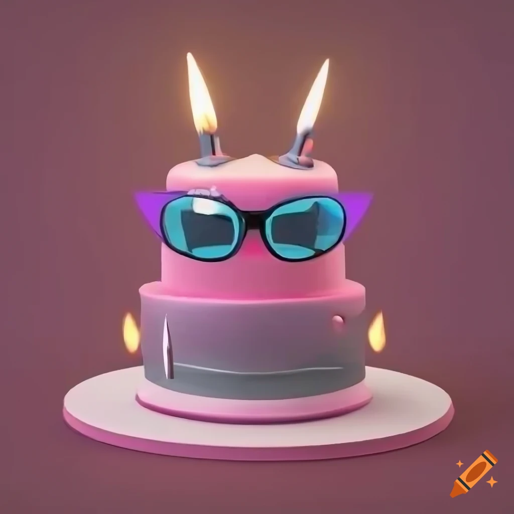 3d render of a cute cyber cake with pink sunglasses