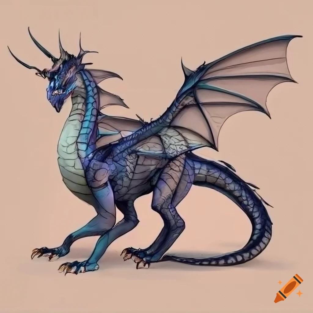 Detailed side view illustration of a dragon with wings on Craiyon