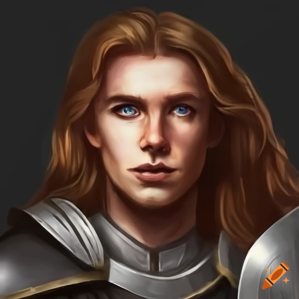 Portrait of a young male paladin with gray eyes