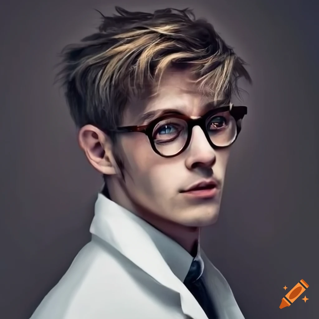 Portrait of a geeky scientist with messy hair on Craiyon